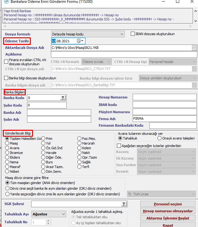 "Bankalara ödeme emri gönderim formu (115200)" menüsünden ödeme emri dosyasını nasıl ...